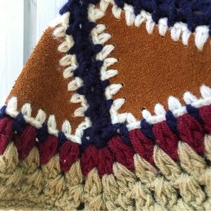 Vintage | Sweaters | Vintage 96s Crochet And Leather Patchwork Sweater ...